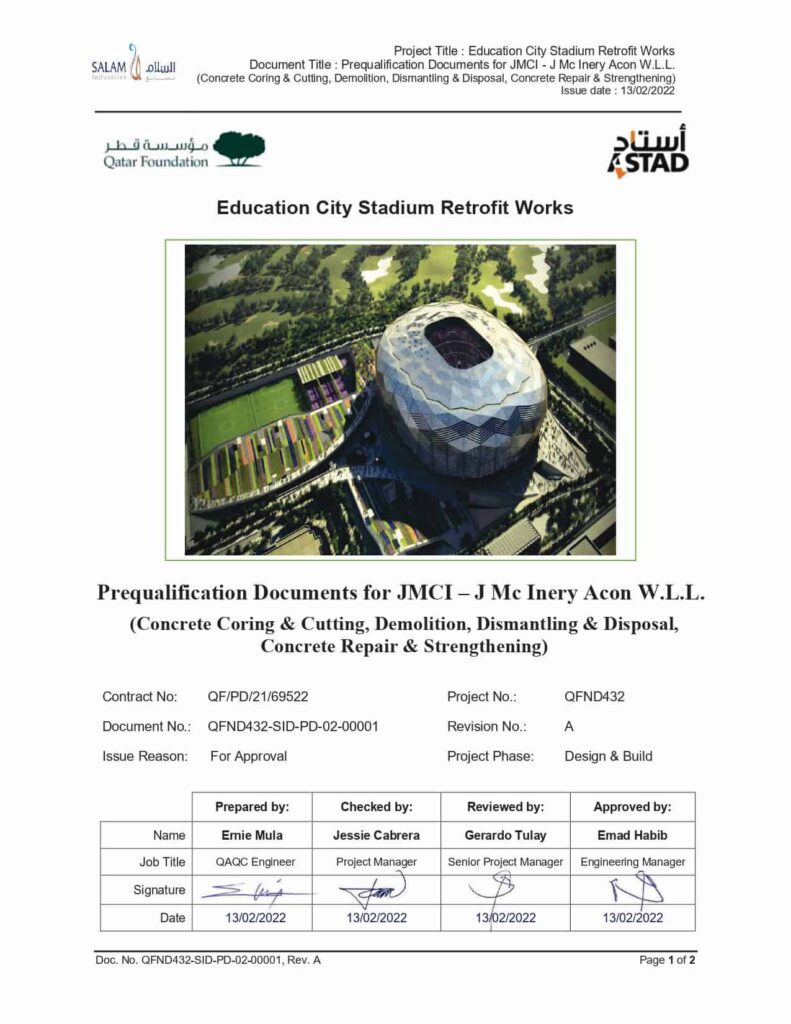 Previous Project Approvals – JMCI